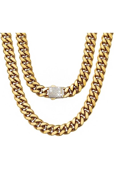 Chavin 14MM 47CM Kalın Taşlı Gold Çelik Bayan Erkek Zincir ER48SR Chavin 14MM 47CM Kalın Taşlı Gold Çelik Bayan Erkek Zincir ER48SR