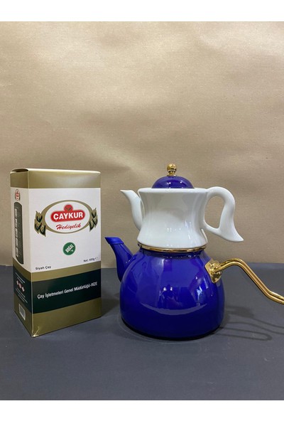 Porselen Demlikli Lacivert Emaye Çaydanlık Takımı ve 400 gr Çaykur Hediyelik Çay Seti Porselen Demlikli Lacivert Emaye Çaydanlık Takımı ve 400 gr Çaykur Hediyelik Çay Seti
