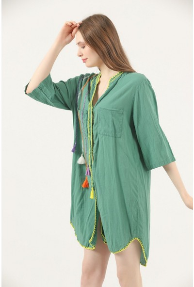 Poyralı Moda %100 Pamuklu Gömlek Pareo Yeşil Poyralı Moda %100 Pamuklu Gömlek Pareo Yeşil