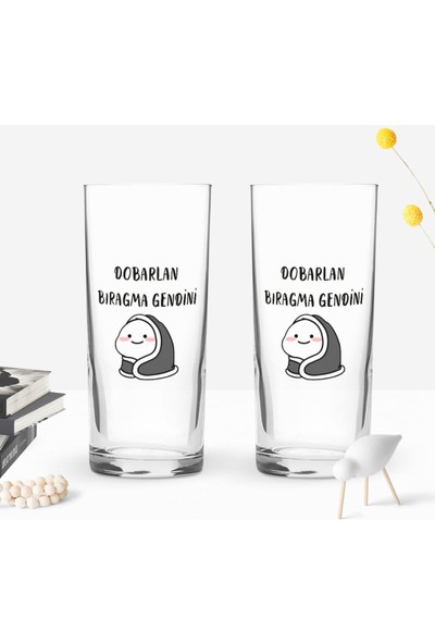 Bk Gift Renkli Baskılı Dobarlan Bıragma Gendini Tasarımlı Ikili Rakı Bardağı Seti-2