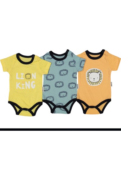 Deren Kids Lion King Baskılı 3 Lü Tek Boy Erkek Bebek Body Badi