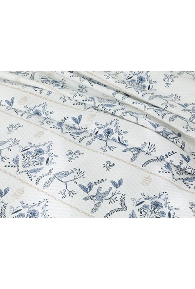 Madame Muko Pamuk Baskılı Battal Pike 220 x 240 cm Lacivert Çiçek