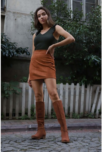 Fırfır Detaylı Triko Bluz - Haki