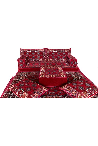 Otantik Desenli Şark Köşesi Minderi 120X180CM Kilim 60CMX60CM Orta Puf Takımı Konsept Kırmızı 9 Parça Otantik Desenli Şark Köşesi Minderi 120X180CM Kilim 60CMX60CM Orta Puf Takımı Konsept Kırmızı 9 Parça