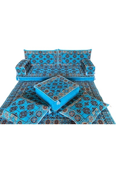 Otantik Desenli Şark Köşesi Minderi,kilim,orta Puf Takımı Konsept Turkuaz Otantik Desenli Şark Köşesi Minderi,kilim,orta Puf Takımı Konsept Turkuaz