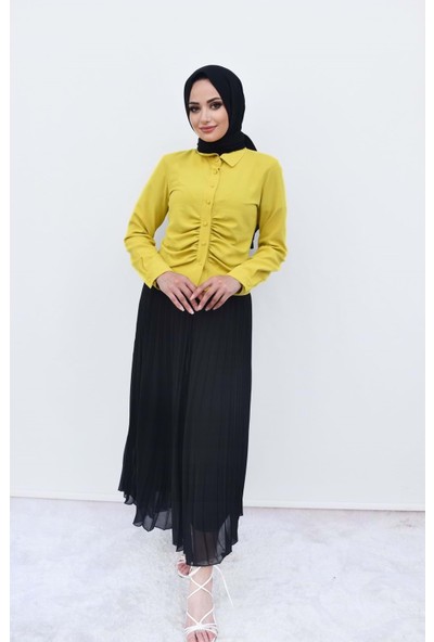 Ikol Piliseli Şifon Etek 26471 - Siyah - L