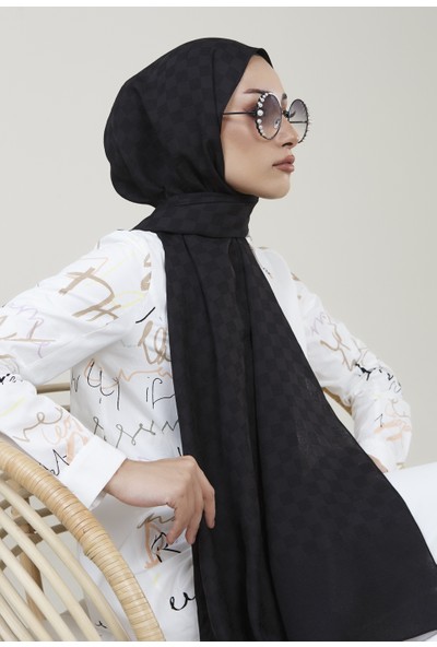 Siyah Dama Desenli Trend Şal 222900536