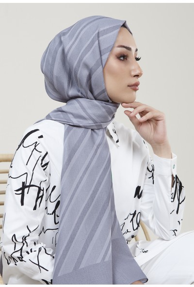 Antrasit Çizgi Desenli Modal Şal 222900636