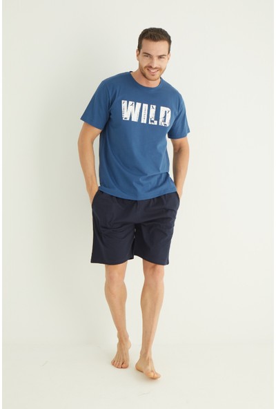Makkash Mavi Wıld Baskılı Şortlu Kısa Kollu Erkek Pijama Takımı %100 Pamuklu Makkash Mavi Wıld Baskılı Şortlu Kısa Kollu Erkek Pijama Takımı %100 Pamuklu