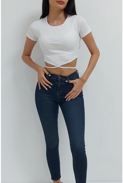 Bağlamalı Fitilli Bluz Beyaz