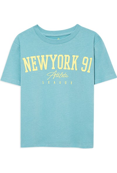 Mavi New York Baskılı Mavi Tişört
