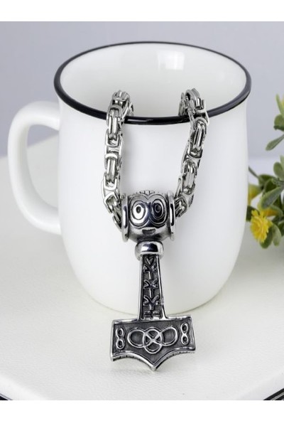 Erkek Antik Mjolnir Çelik Kolye
