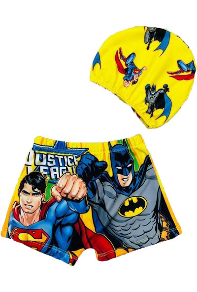 Tek Tıkla Giyin Superman ve Batman Baskılı Sarı Erkek Deniz Şortu Tek Tıkla Giyin Superman ve Batman Baskılı Sarı Erkek Deniz Şortu