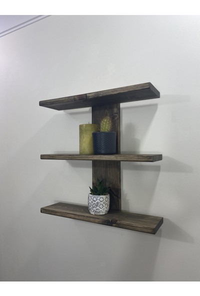 Doğal Ahşap Dekoratif Minimal Duvar Rafı,3 Katlı Vintage, Ceviz Doğal Ahşap Dekoratif Minimal Duvar Rafı,3 Katlı Vintage, Ceviz
