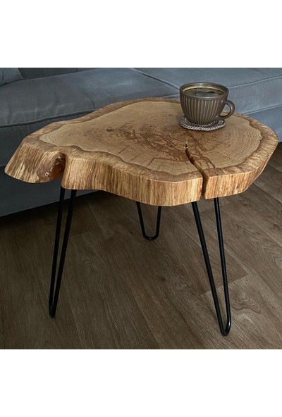 Doğal Meşe Kütük Zigon Sehpa, Metal Ayaklı Zigon Sehpa 52X42 cm Doğal Meşe Kütük Zigon Sehpa, Metal Ayaklı Zigon Sehpa 52X42 cm
