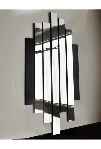 Mdf Üzeri Aynalı Pleksi Asimetrik Tablo Siyah Gümüş Gümüş Mdf