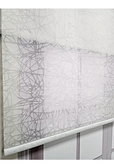 Bbb Beyaz Çift Mekanizmalı Desenli Tül ve Stor Perde TSY1004