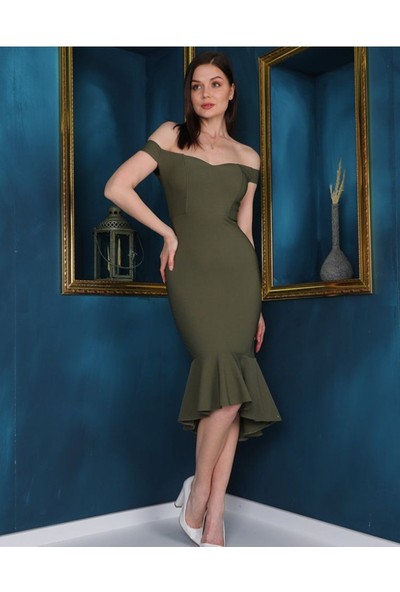 Sertiz Haki Eteği Valonlu Elbise Sertiz Haki Eteği Valonlu Elbise