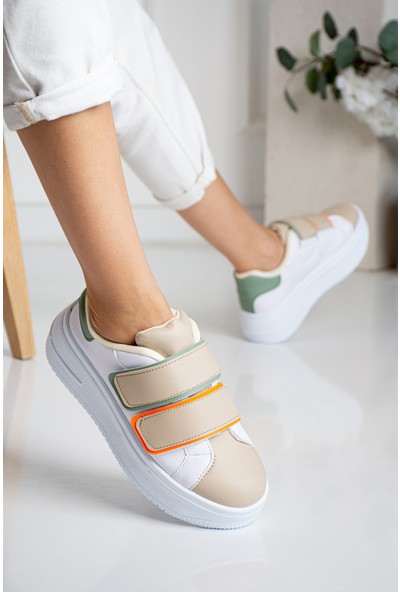 Varna Store Yüksek Tabanlı Çift Bantlı Cırtlı Kalın Taban Sneaker Kadın Spor Ayakkabı