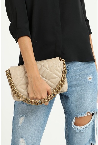 Gudubags Kadın Zincirli Kapitone Nakışlı Askılı Omuz Çanta