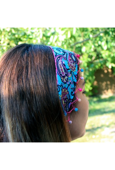 Binbir Trend El Yapımı Saç Bandanası - Saç Bandı Mavi Desen
