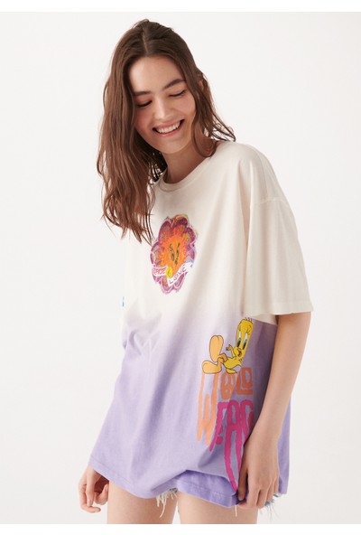Mavi Tweety Baskılı Beyaz Tişört