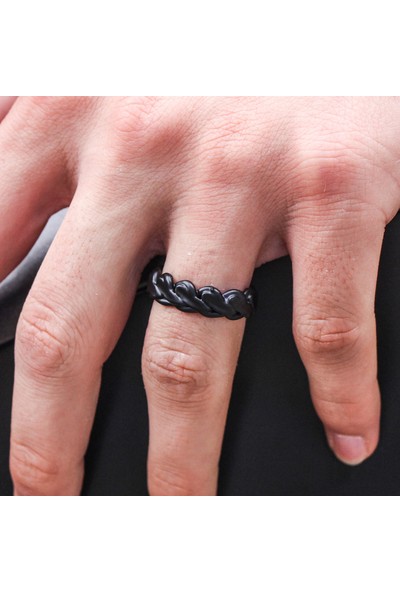 Mat Siyah Ayarlanabilir Erkek Yüzük