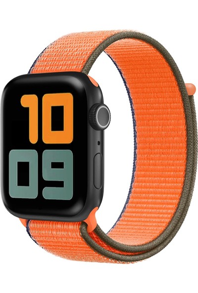 Regetto Apple Watch 7 41MM Kordon Hasırlı Kumaş Turuncu Lacivert