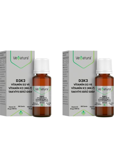 Venaturavitamin D3K2 ve Vitamin K2 Takviye Edici Gıda 20 ml 2'li