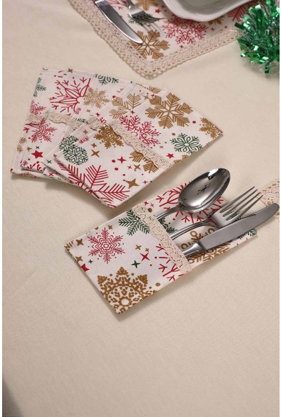Moda Çizgi Dantelli Çatal Kaşık ve Bıçak Kılıfı 2 Li Yıldız Desen