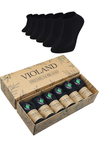 Violand Erkek 6'lı Premium Bambu Patik Çorap Siyah Kutulu Set