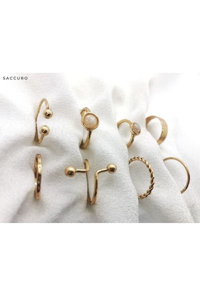 Saccuro 8 Adet Çoklu Yüzük Seti Altın Kaplama Saccuro 8 Adet Çoklu Yüzük Seti Altın Kaplama
