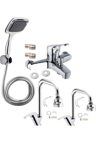 Moonight Duş Alosu Banyo Lavabo Mutfak Bataryası Musluğu Çeşmesi Bataryası 4'lü Set Çift Su Girişli Moonight Duş Alosu Banyo Lavabo Mutfak Bataryası Musluğu Çeşmesi Bataryası 4'lü Set Çift Su Girişli