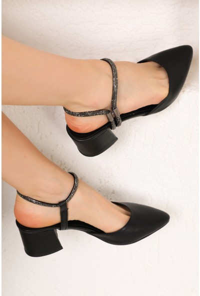 Lorenya Shoes Siyah Kadın Klasik Taşlı Ayakkabı