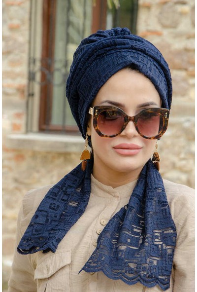 Karışık Cadde Lacivert Dantel Atkılı Bone - 40204