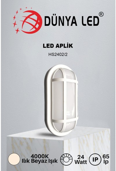 Dünya Led HS.2402/2-B 24W Beyaz Glob Kafes Armatür 4000K Ilık Beyaz Işık Su Geçirmez Uzun Ömür Kolay Kullanım Dünya Led HS.2402/2-B 24W Beyaz Glob Kafes Armatür 4000K Ilık Beyaz Işık Su Geçirmez Uzun Ömür Kolay Kullanım