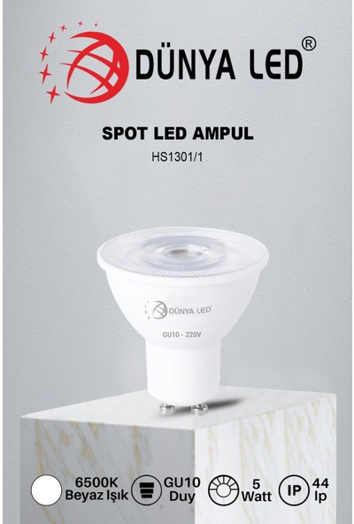 Dünya Led HS.13011 5W LED Spot GU10 6500K Beyaz Işık Yüksek Lümen Kolay Kullanım Dünya Led HS.13011 5W LED Spot GU10 6500K Beyaz Işık Yüksek Lümen Kolay Kullanım