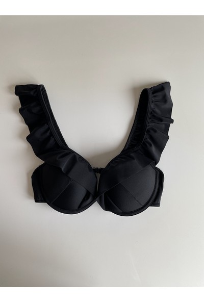 Zi Siyah Kelebek Kollu V Yaka Bikini Üstü
