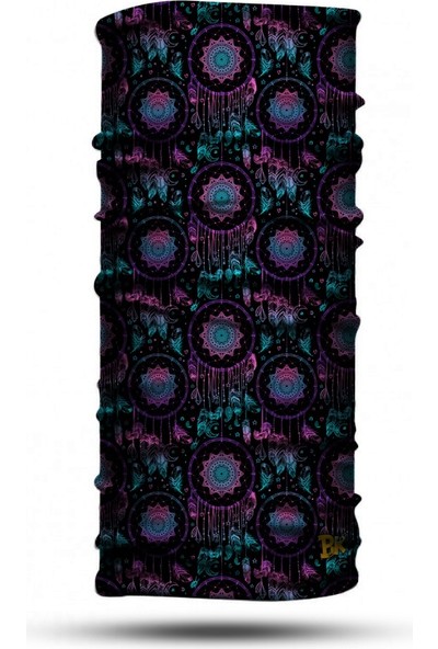 Dair Aksesuar Siyah Mor Mandala Motosiklet Boyunluk Bandana