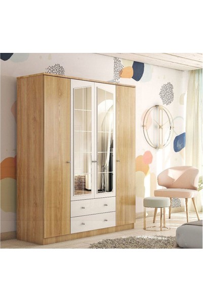 Rose Safir Meşe 4 Kapaklı Gardırop