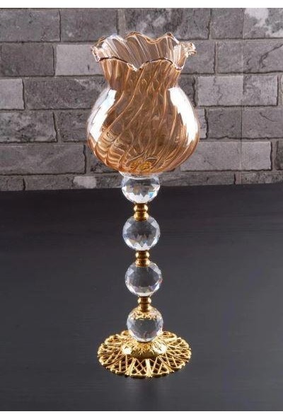 Setabianca Fırfır Metal Küçük Şamdan-Amber
