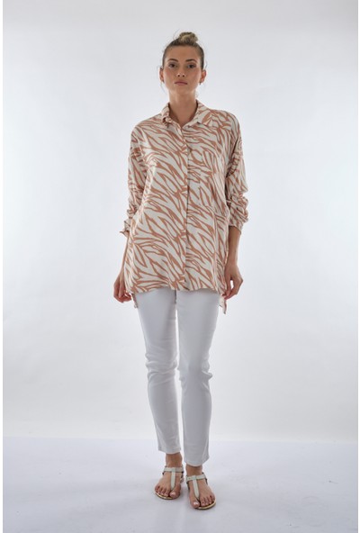 Seçil Düz Yaka Desenli Uzun Kollu Taba Kadın Gömlek 2212201031 Seçil Düz Yaka Desenli Uzun Kollu Taba Kadın Gömlek 2212201031