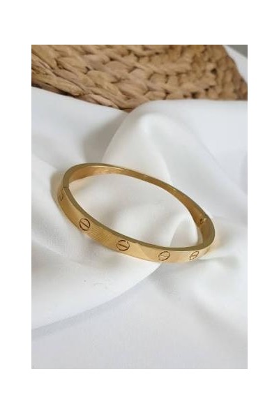 Nar Vidalı Model Çelik Kelepçe Bileklik Altın