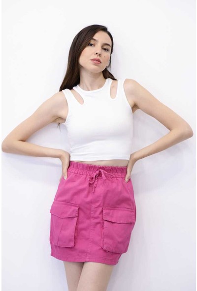 Modaline Önden Cepli Lastikli Etek Modaline Önden Cepli Lastikli Etek