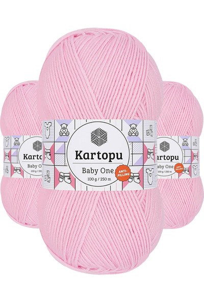 Kartopu 3 Adet Baby One Tüylenmeyen El Örgü Ipi Yünü Açık Pembe K782