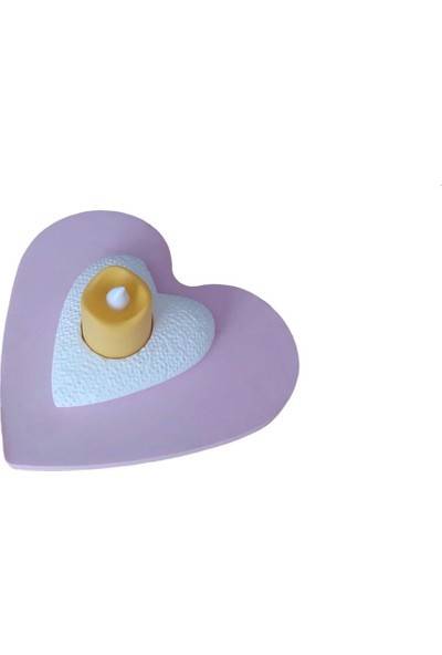 Bahat Pembe Beyaz Kalpli Beton Mumluk Altlıklı Ledli Mum B9 Bahat Pembe Beyaz Kalpli Beton Mumluk Altlıklı Ledli Mum B9