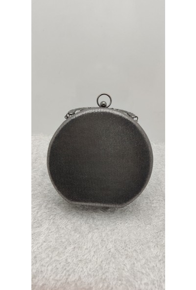 Çiğdem Gri Taşlı Yuvarlak Abiye Çanta