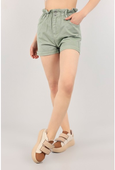 Duble Paça Bel Lastikli Kot Şort Suyeşili Duble Paça Bel Lastikli Kot Şort Suyeşili