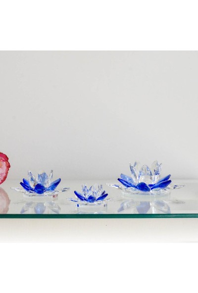 Mutfakfoni 3 Lü Mavi Dekoratif Kristal Nilüfer