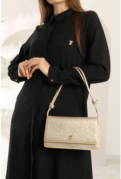 HFscarfs Zühre Modern El ve Kol Çantası Altın